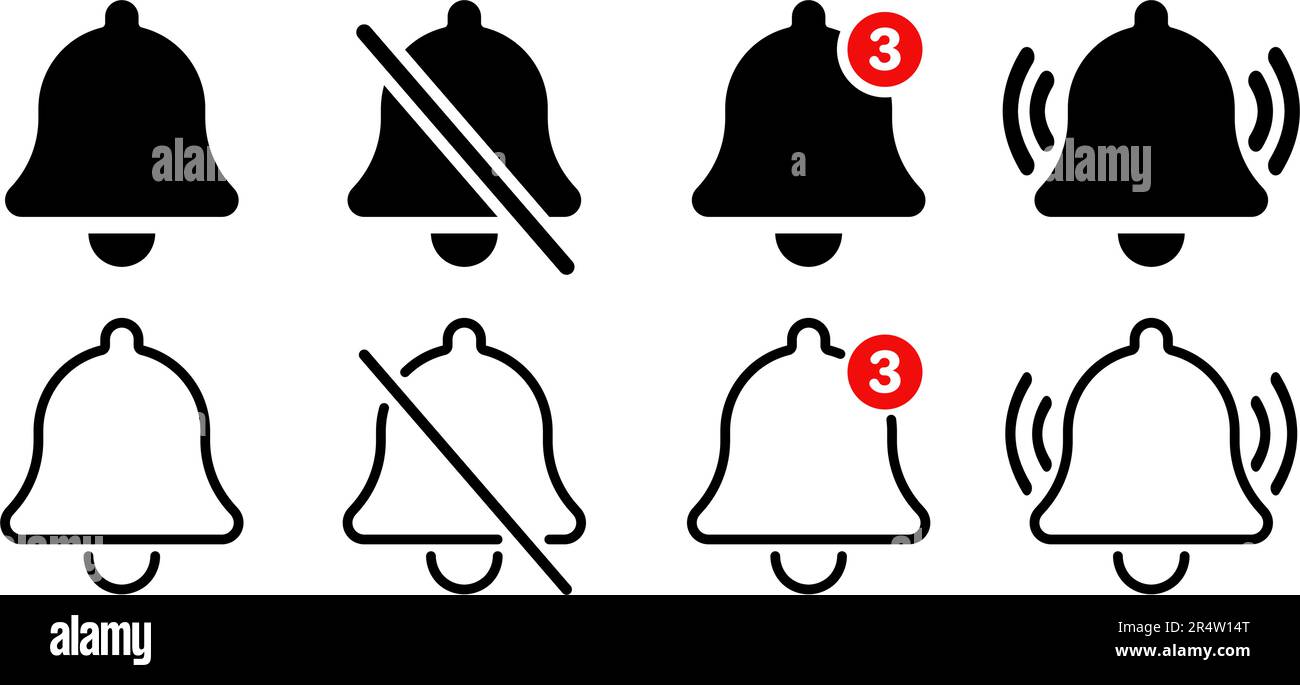 Notification bell icons. Vector illustration. Isolated on white ...