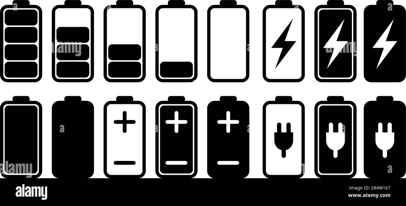 Set of battery icons. Vector illustration. Isolated on white background ...
