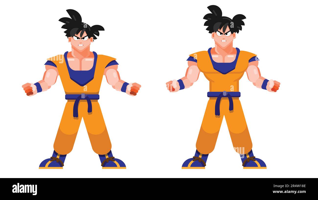 Standing Man fighter in angry pose. flat style muscular cartoon ...