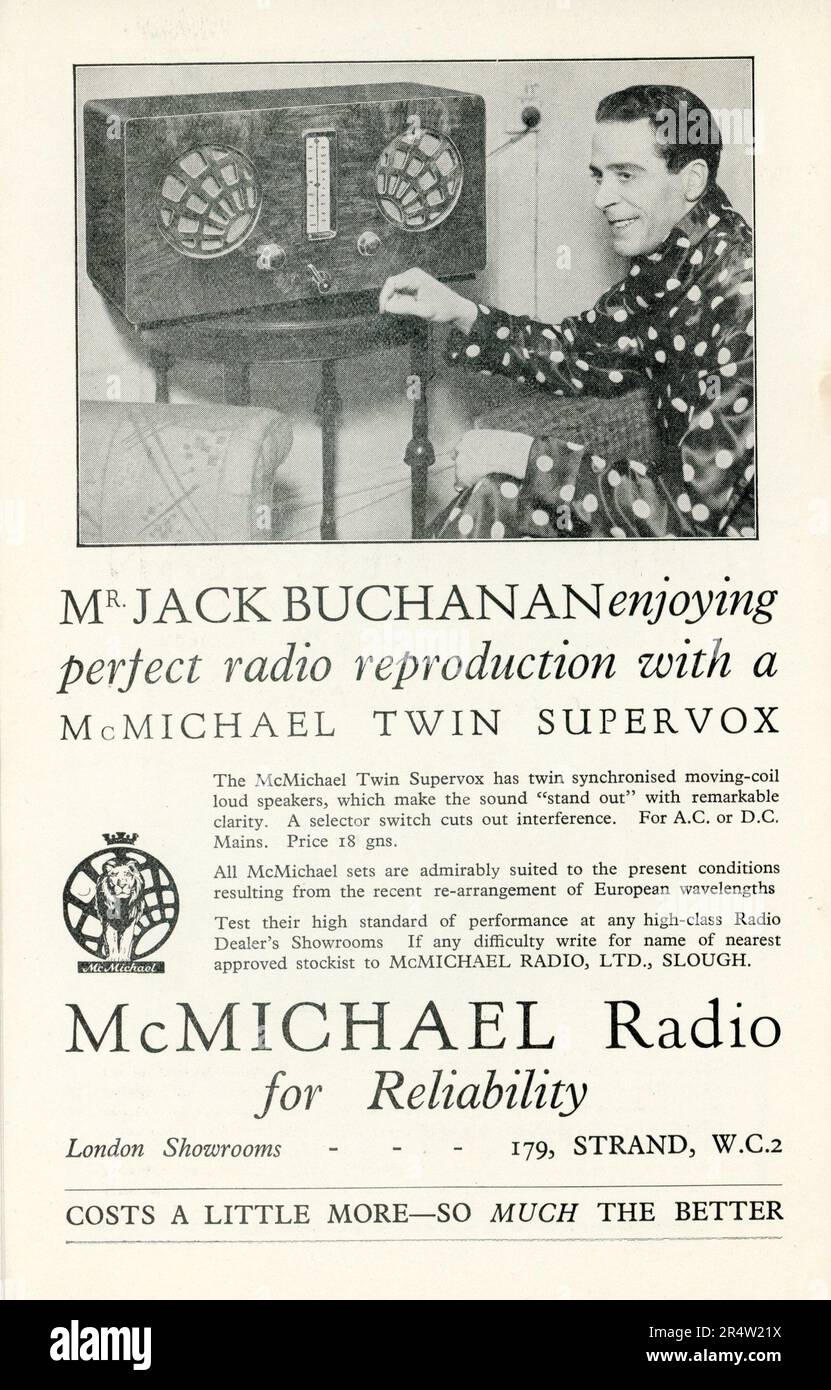 Advert from 1934 with JACK BUCHANAN promoting the McMichael Twin ...
