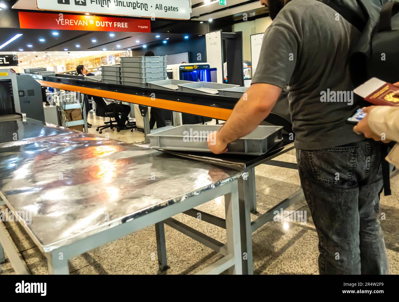 Security screening of carry-on luggage prior to the gates entrance ...
