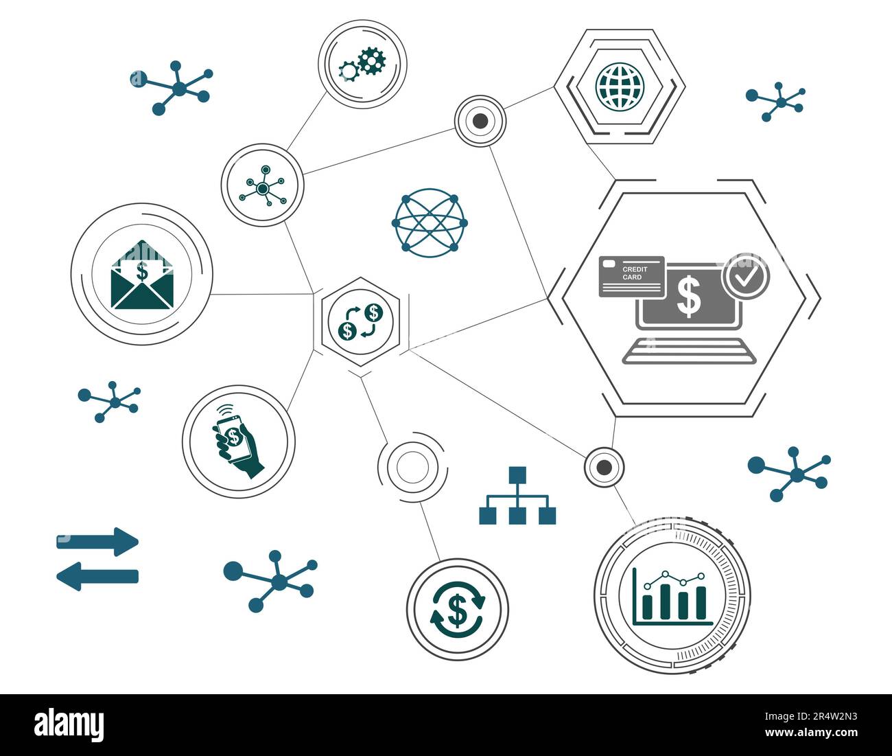 Concept of money transfer with connected icons Stock Photo - Alamy