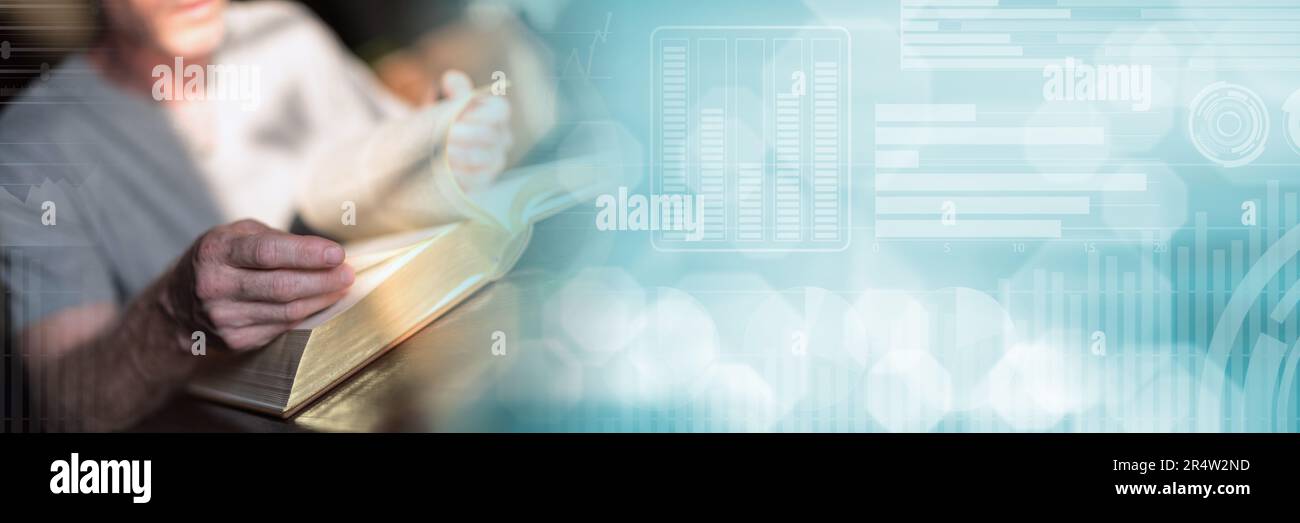 Man reading the bible in dim light; panoramic banner Stock Photo - Alamy