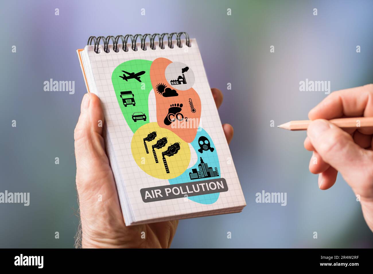Hand drawing air pollution concept on a notepad Stock Photo - Alamy