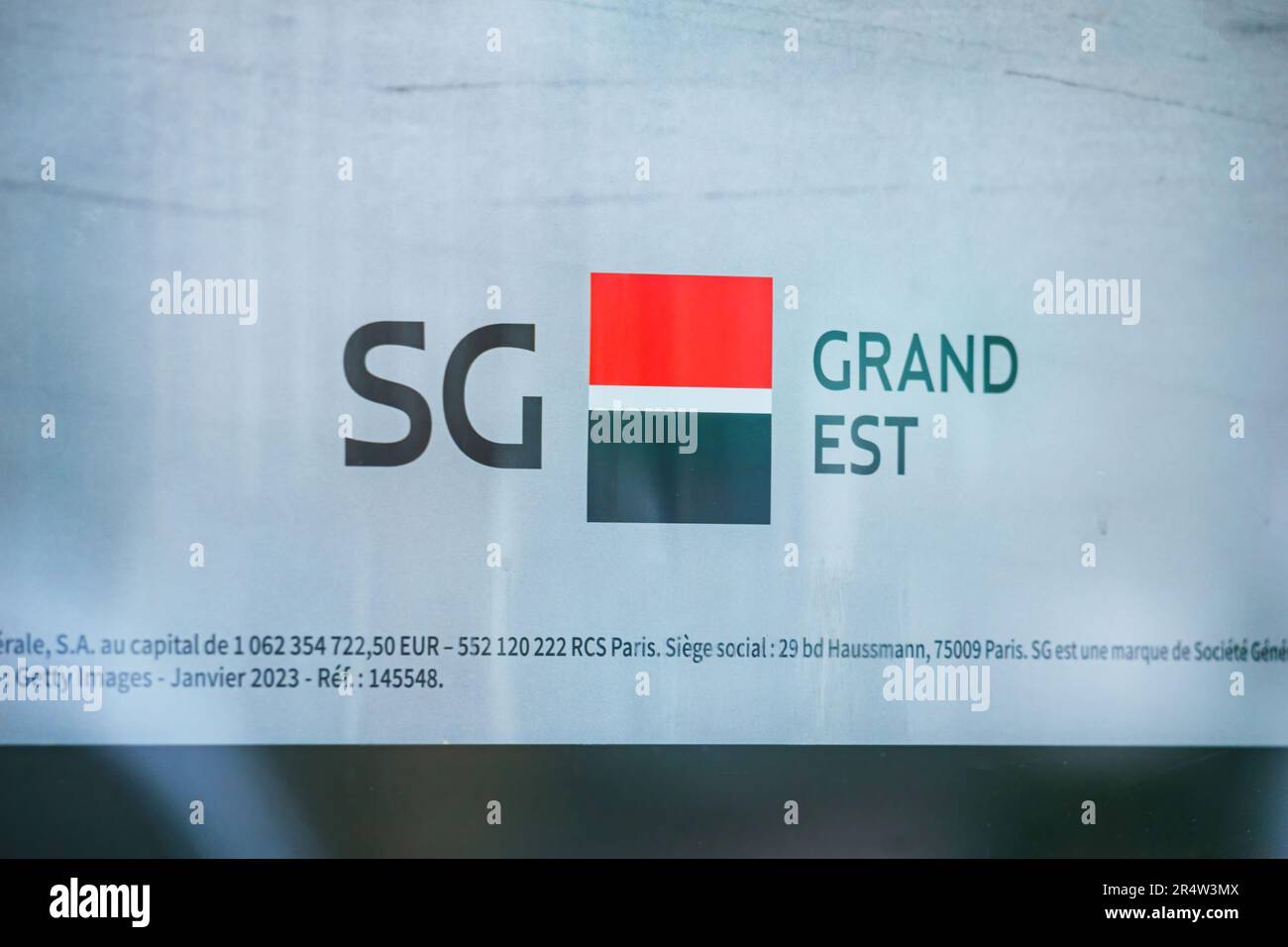 The iconic red and black Societe Generale bank logo hangs proudly from ...