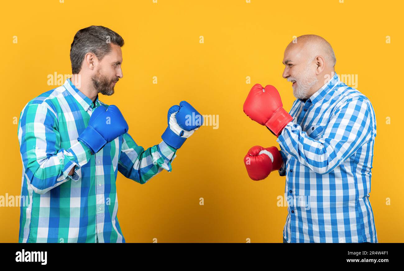 cheerful generation men boxing on background. photo of generation men ...