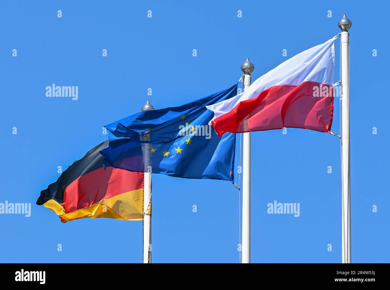 Swiecko, Poland. 30th May, 2023. The flags of Germany, the EU and ...