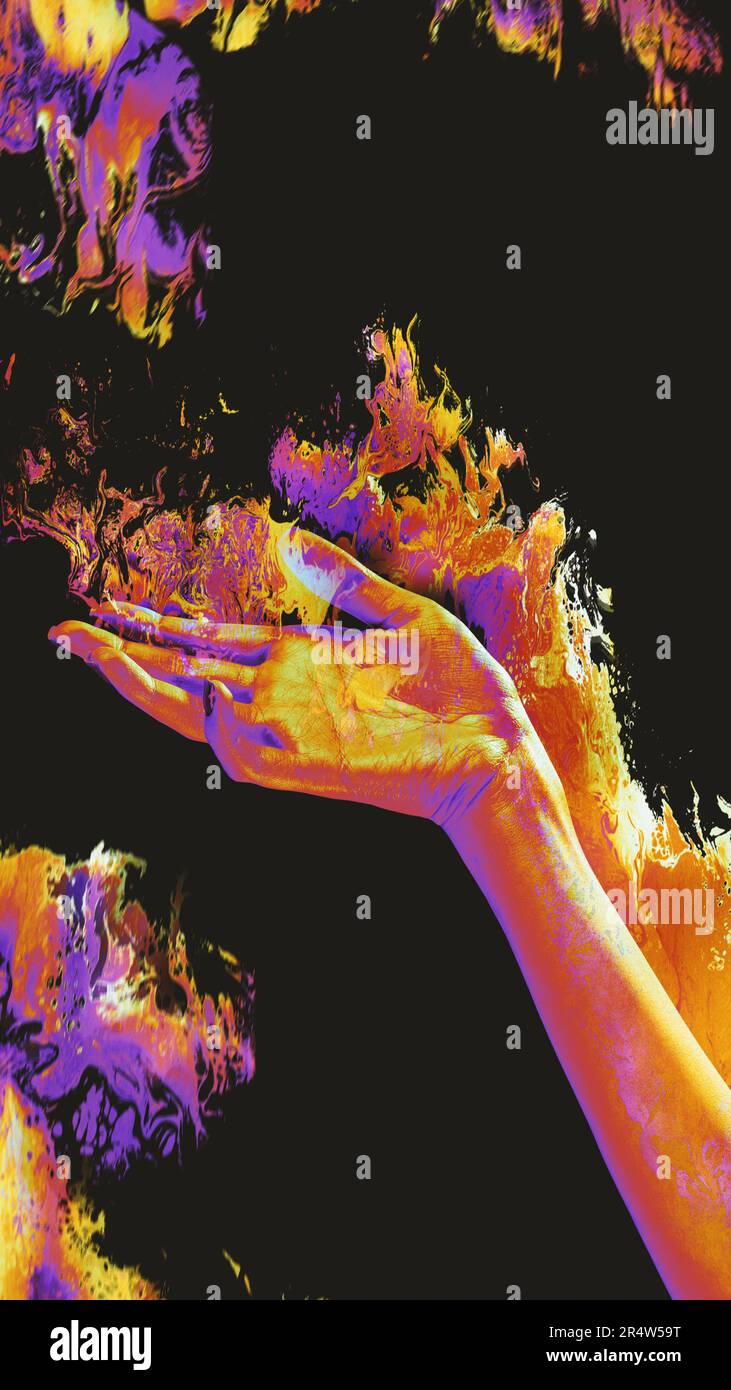 Creative art collage with neon hands. Wallpapers, design, background ...