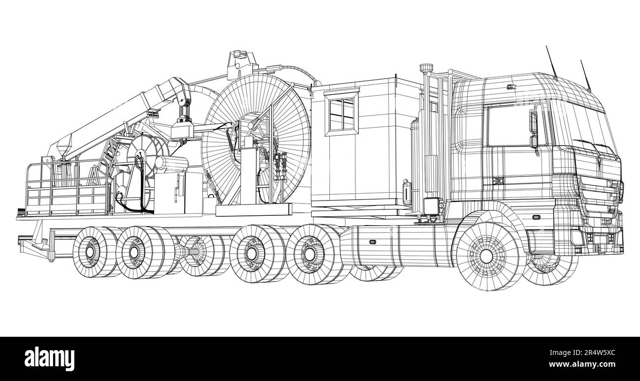 Coiled tubing machine technical wire-frame. EPS10 format. Vector ...