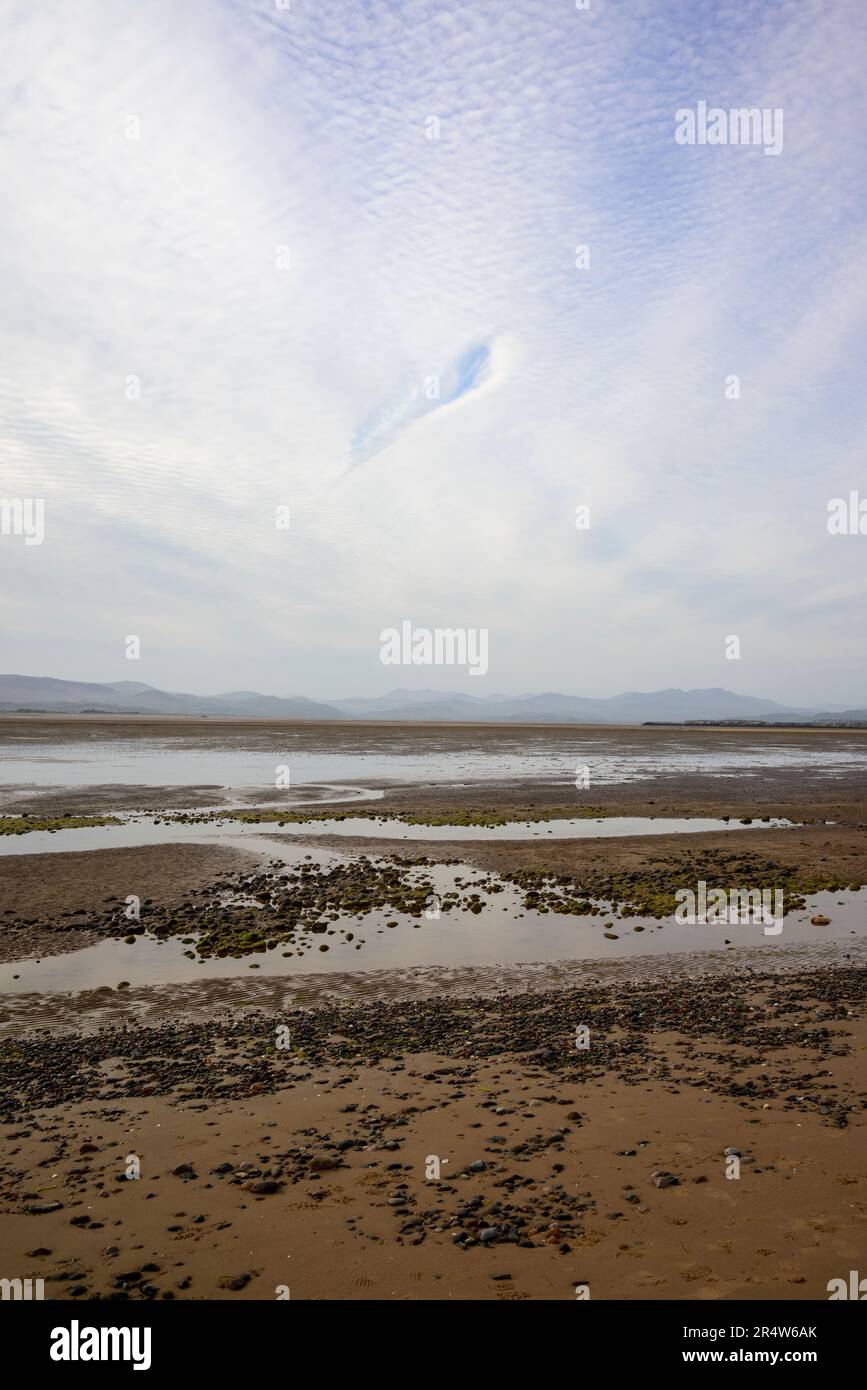 Coastal landscape across Duddon Estuary with hills and mountains in the ...