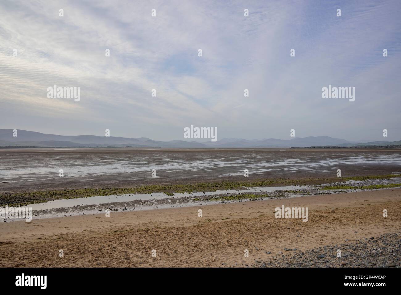 Coastal landscape across Duddon Estuary with hills and mountains in the ...