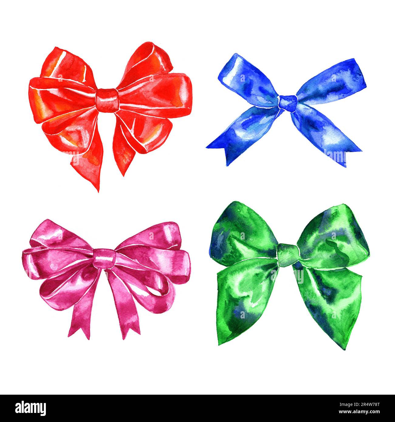 Watercolor colored bright bows on white background Stock Photo - Alamy
