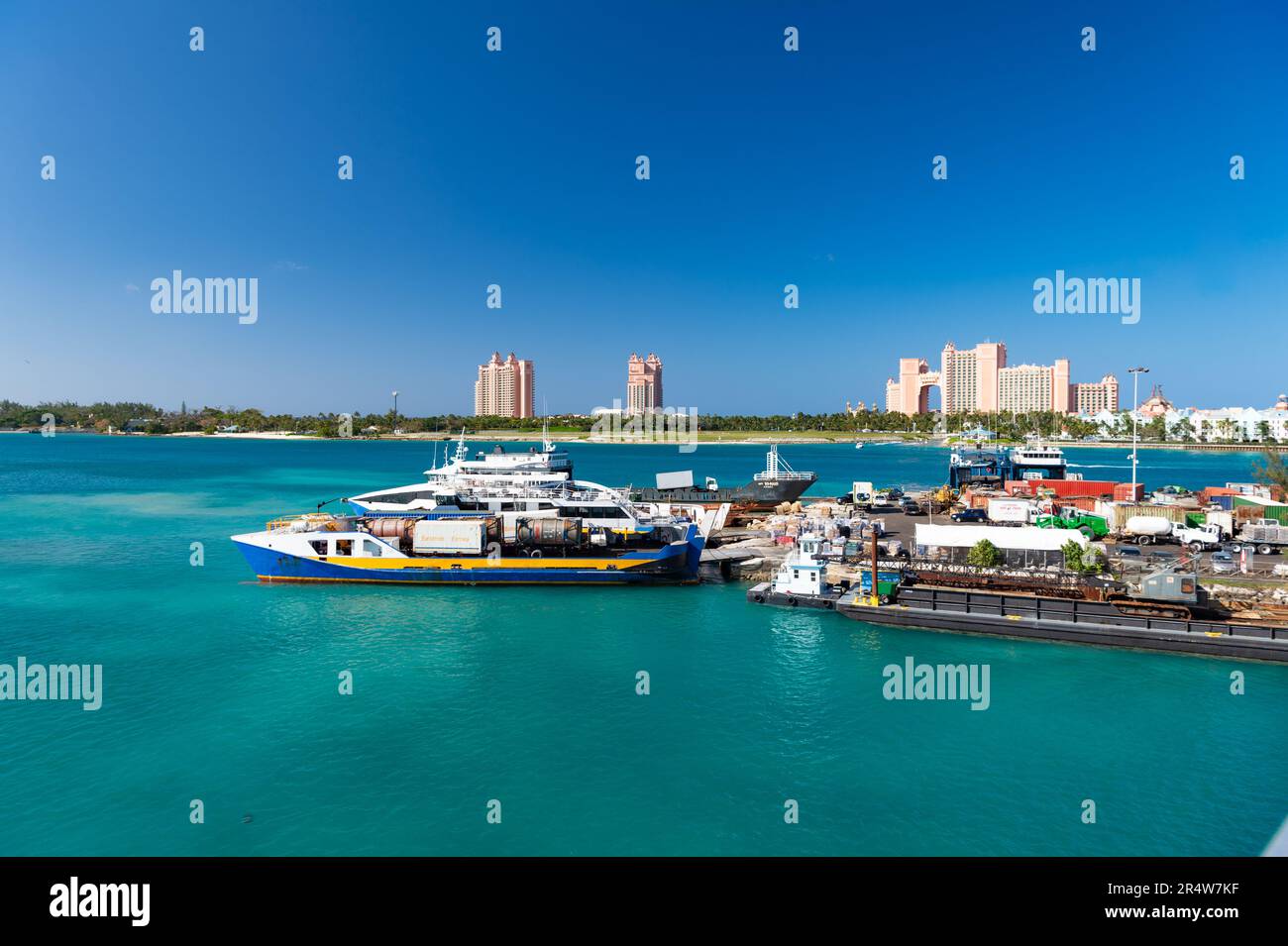 Nassau, Bahamas - March 09, 2016: cargo shipment in port storage with ...