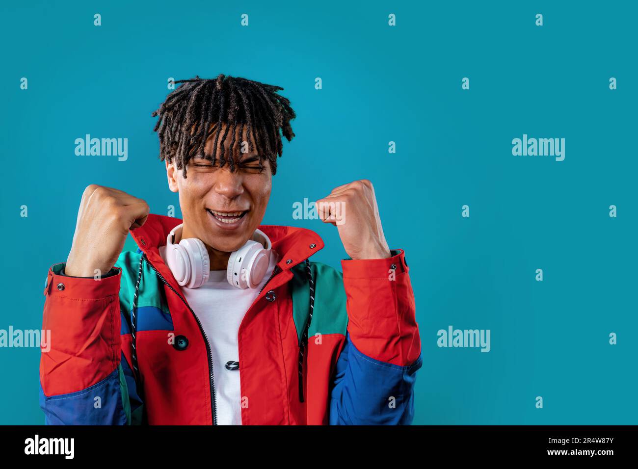 African man shows triumph yes YEAH gesture of victory, he achieved ...