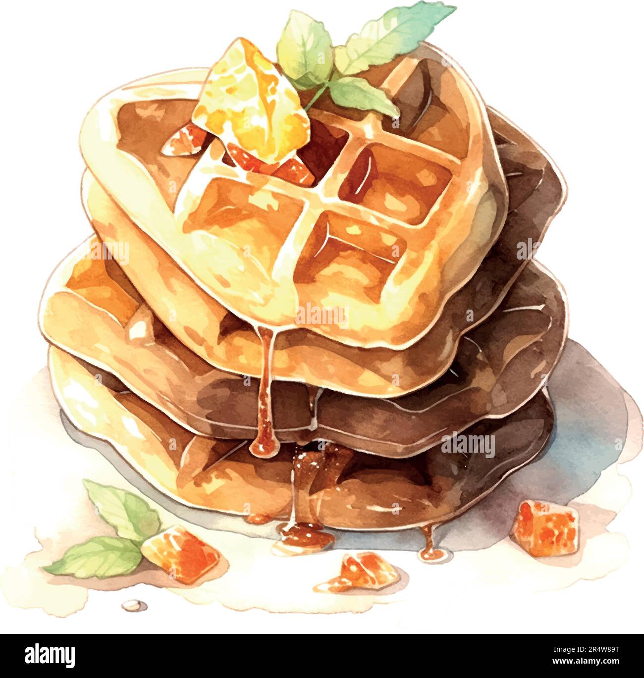 Breakfast dessert Watercolor character viennese waffles watercolor ...
