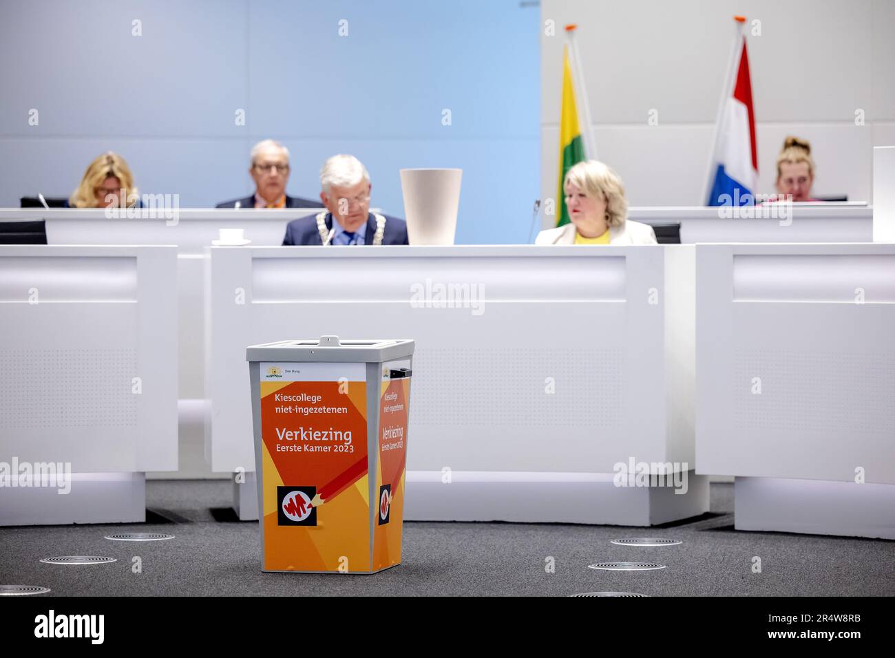 THE HAGUE - The ballot box is ready in the council chamber prior to the ...
