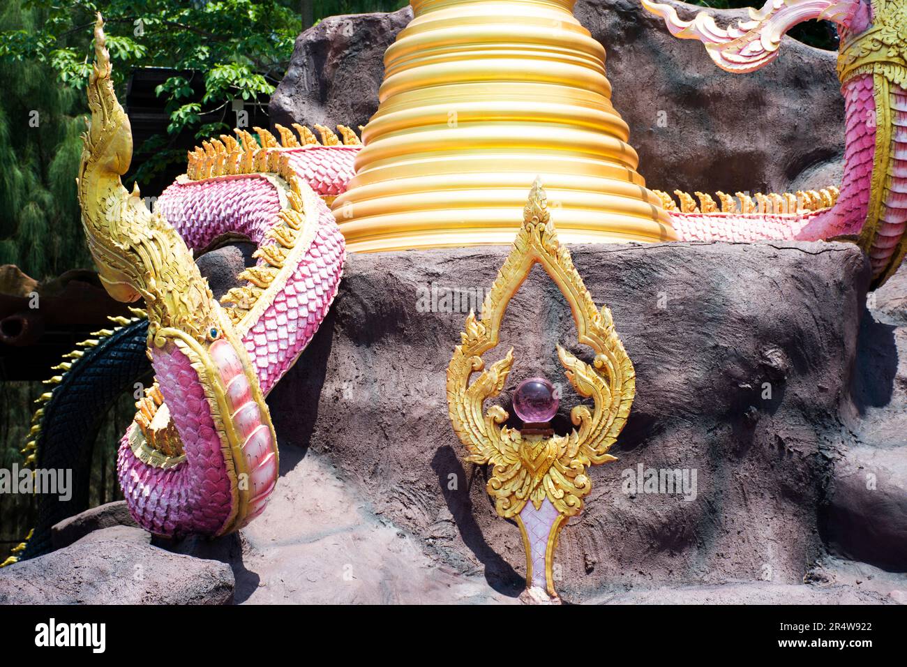 Ancient buddha statue and antique naga guardian for thai people ...