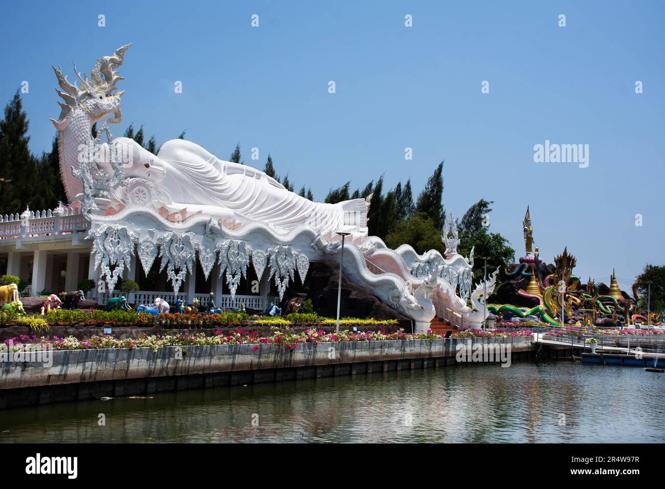 Ancient buddha statue and antique naga guardian for thai people ...
