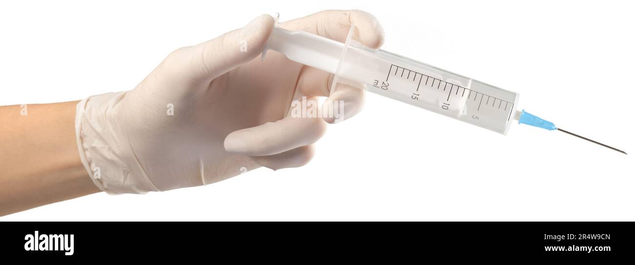 Syringe in hand isolated on white Stock Photo - Alamy