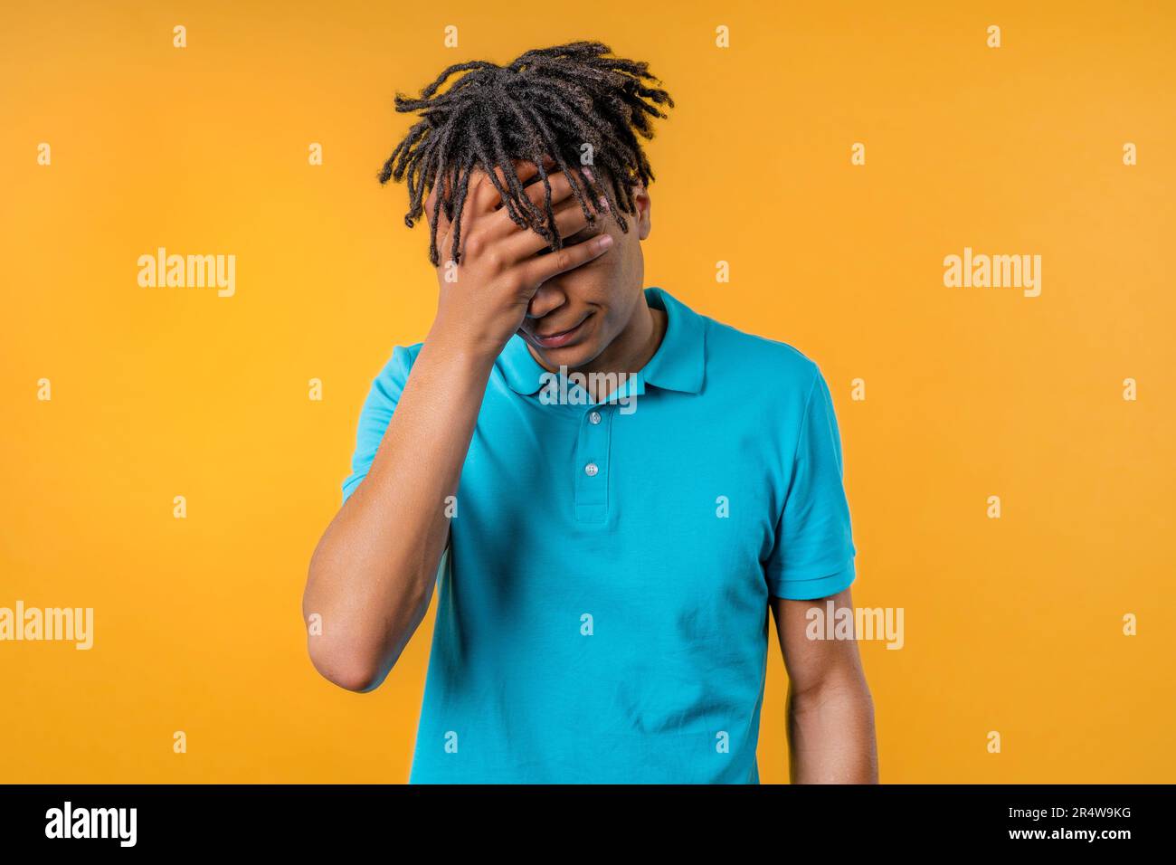 Worried sad man, no, he forgot. Disappointed guy feeling sorrow, regret ...