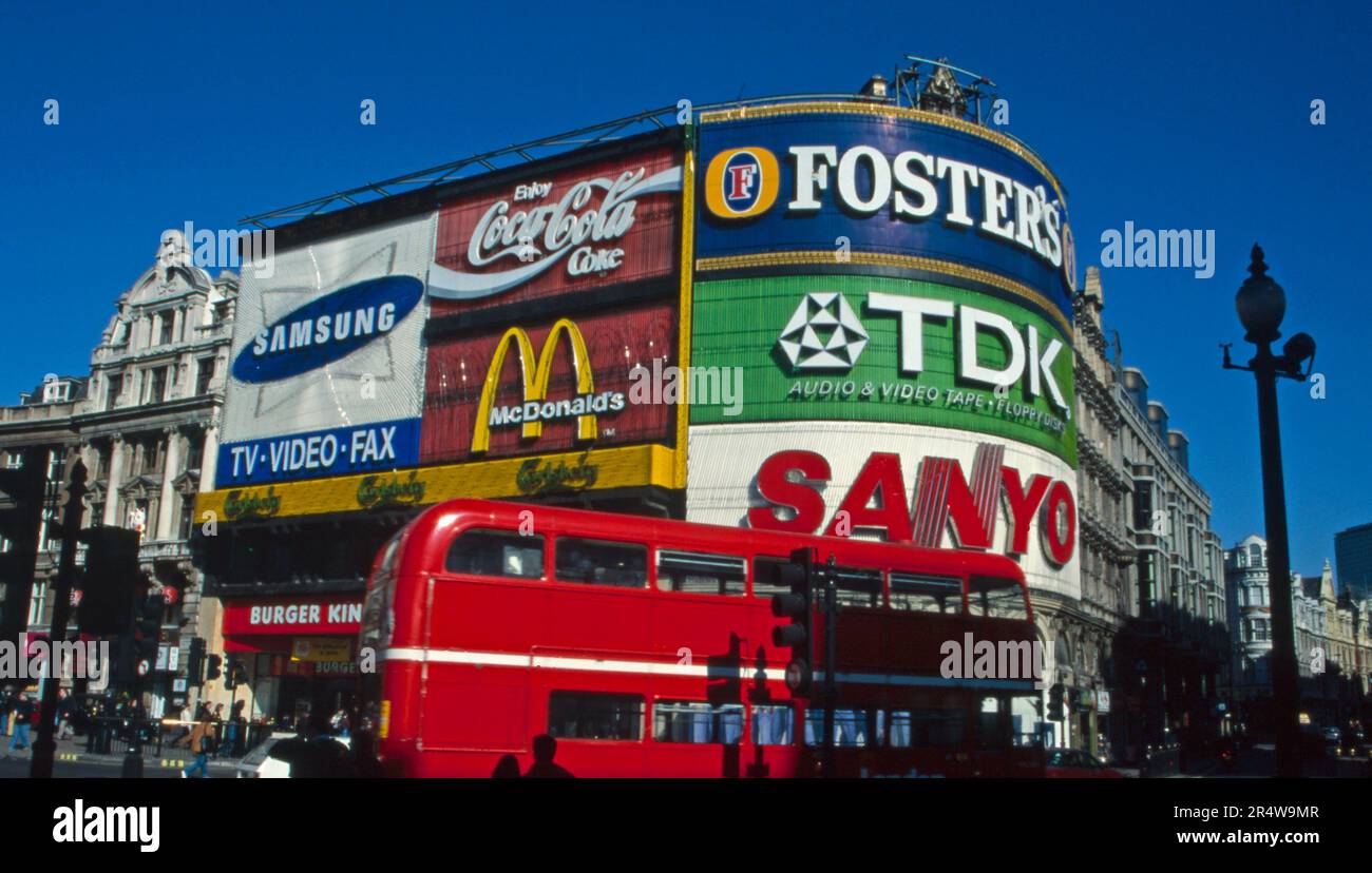 1990's Advertising signs Piccadilly Circus London Stock Photo - Alamy