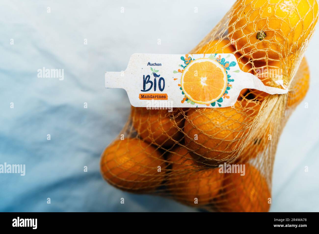 Paris, France- Jan 21, 2023: Auchan Bio Organic mandarines, 1 kilogram ...