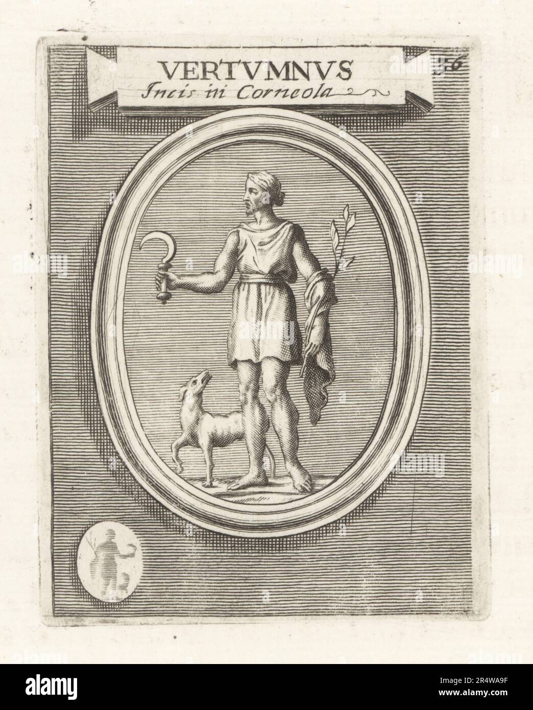 Vertumnus, Roman god of seasons, change and plant growth. With scythe ...