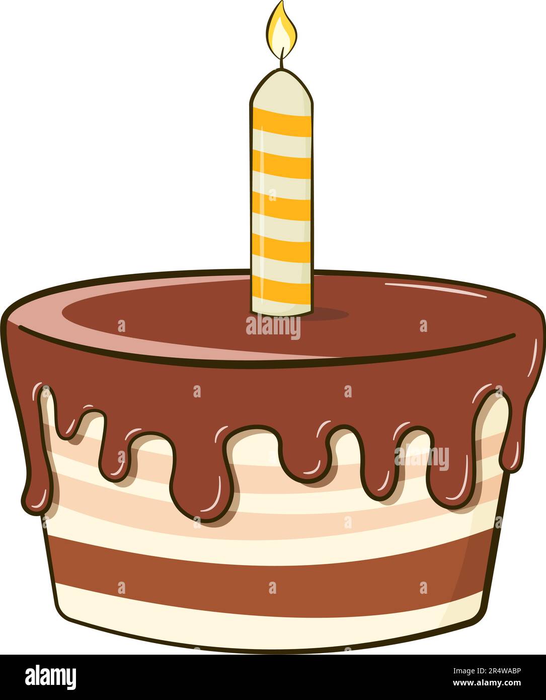 Birthday cake with candle. Cartoon. Vector illustration. Isolated on ...