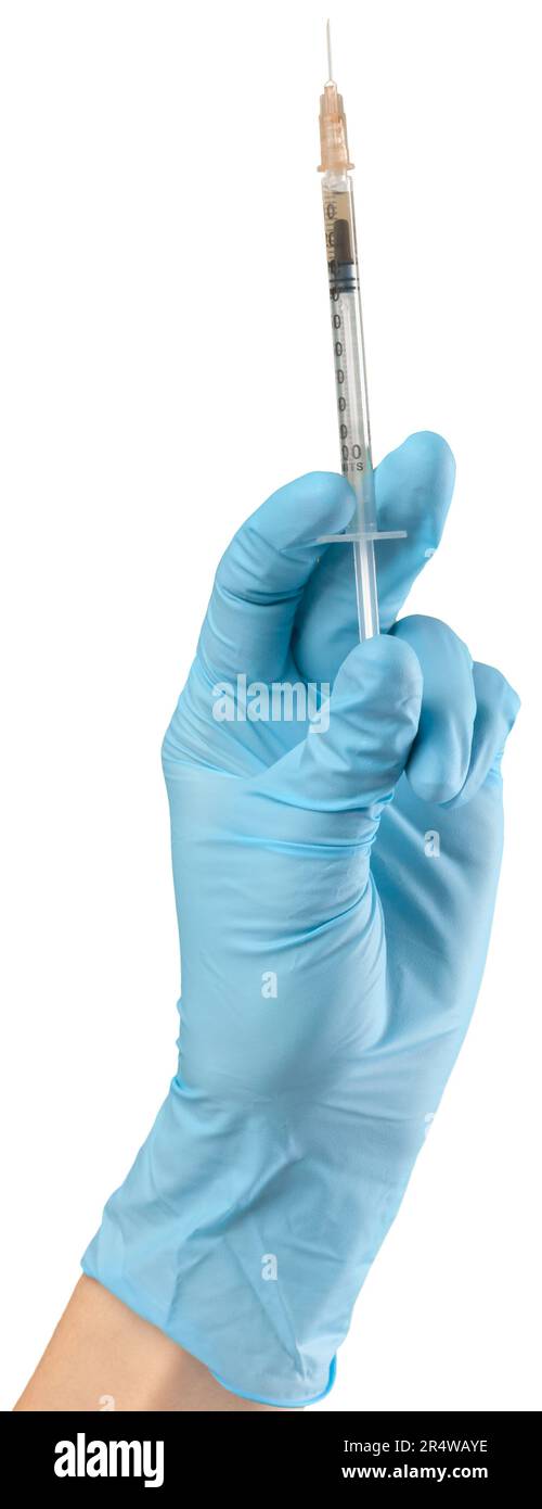 Syringe in hand isolated on white Stock Photo - Alamy