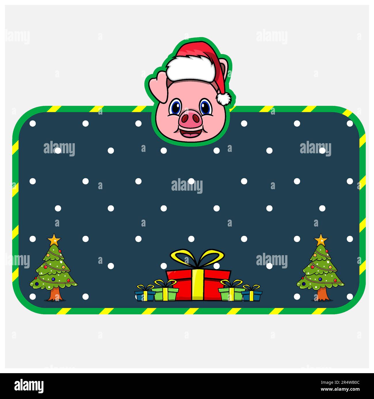 Christmas and New Year Greeting Card With Pig Character Design. Head ...