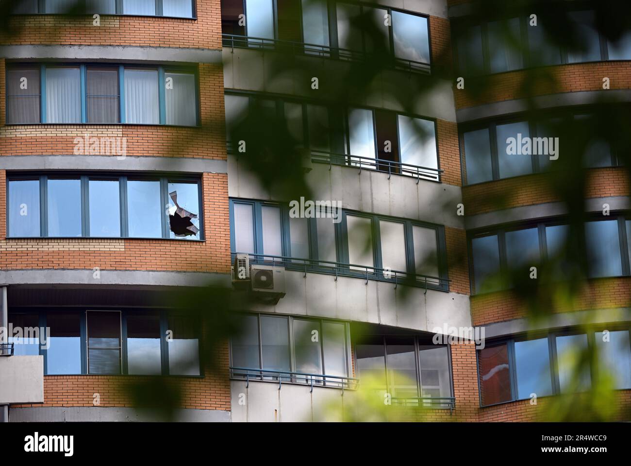 Moscow, Russia. 30th May, 2023. Consequences of a drone attack at 92 ...