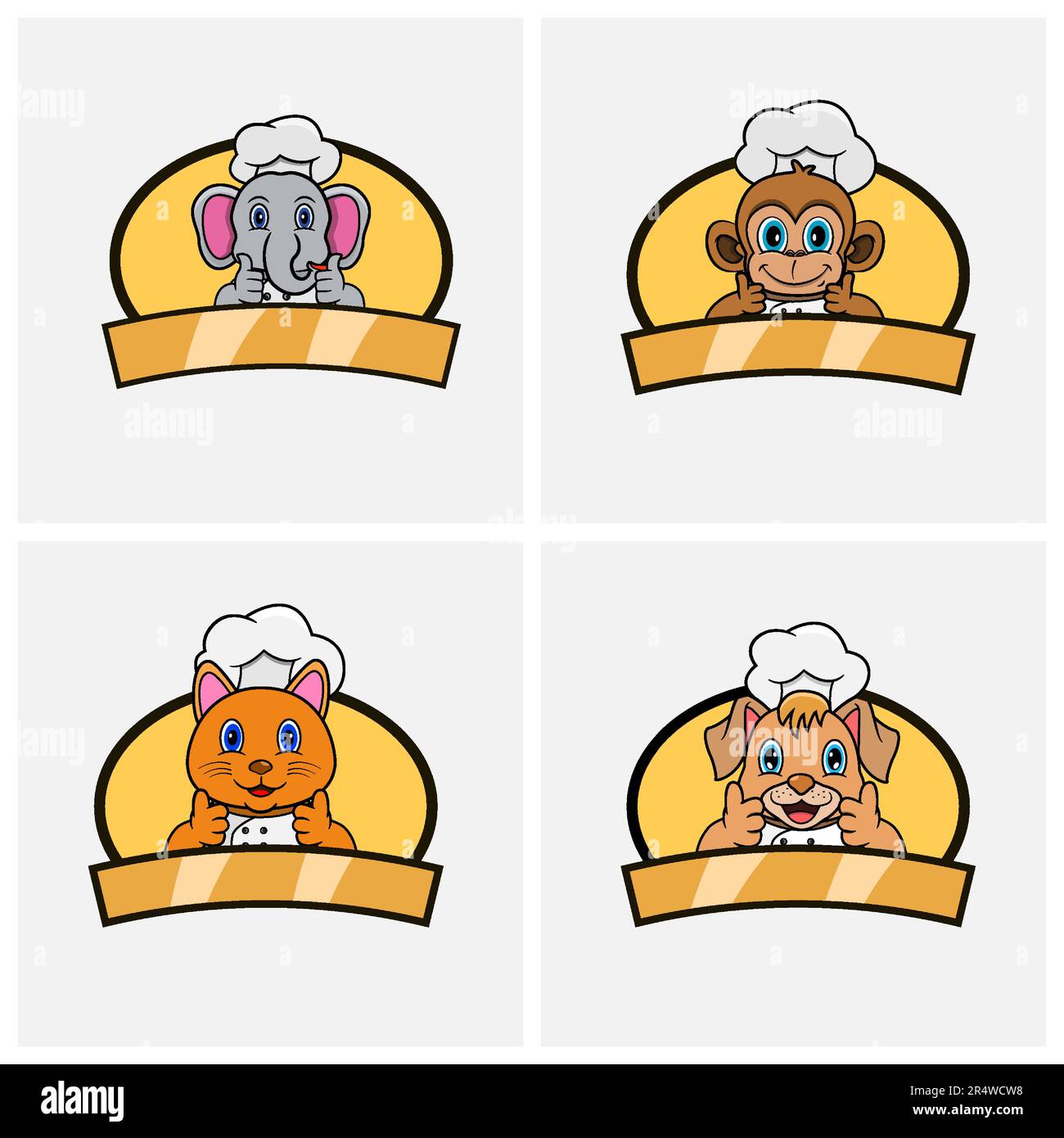 Cute animals Chef set, Wearing Hat and Cooking Theme. Elephant, Monkey ...