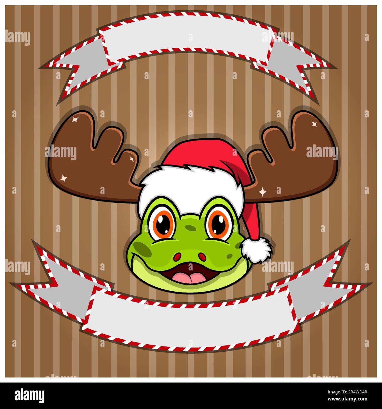 Cute Frog Head With Christmas Hat. Blank label and banner. Character ...