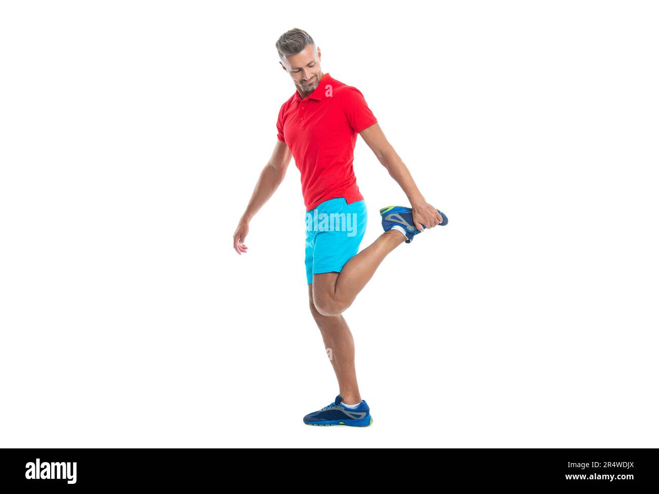 athlete stretching his muscles and preparing for workout. stretching ...