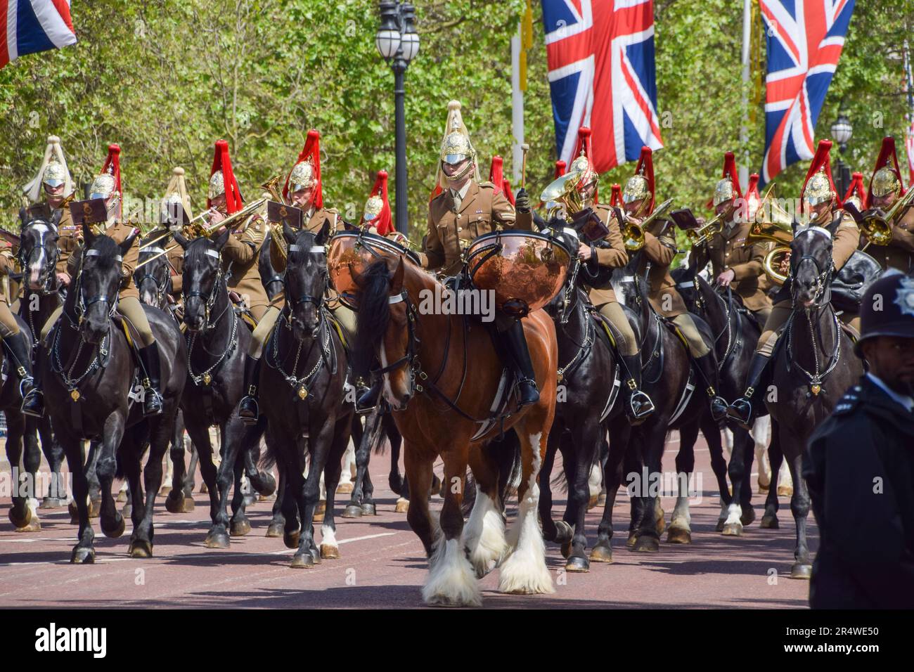 London, UK. 30th May 2023. Members of the Household Cavalry rehearse on ...
