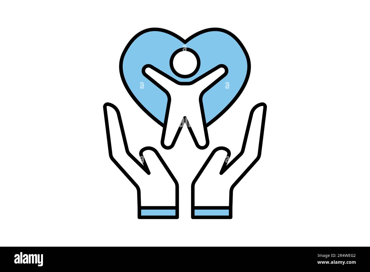 Medical health care icon. hand icon with people and heart. icon related ...