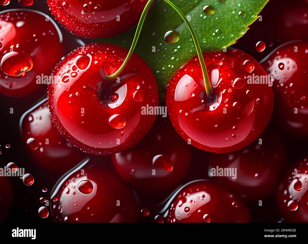 Fresh cherry background. Top down view. Vegan food illustration Stock ...