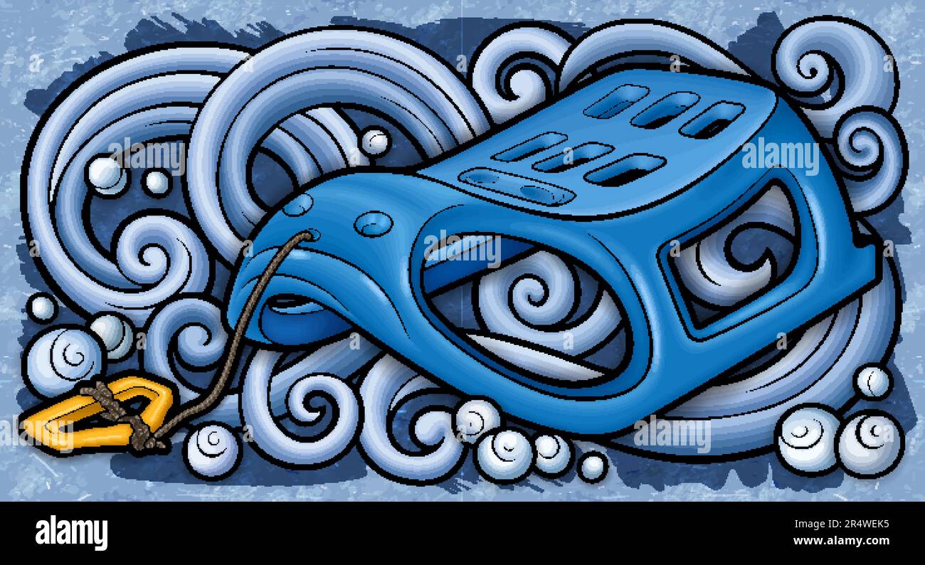 Cartoon cute doodle hand drawn sled illustration. Winter amusement ...