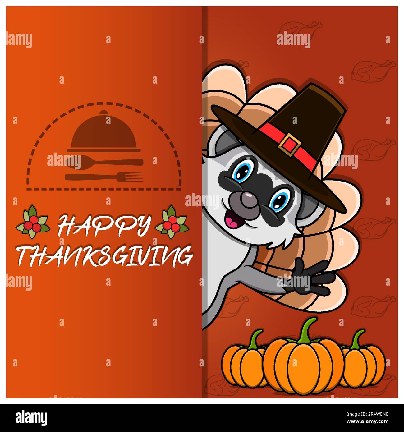 Thanksgiving card with Raccoon Character Design. Happy Thanksgiving ...