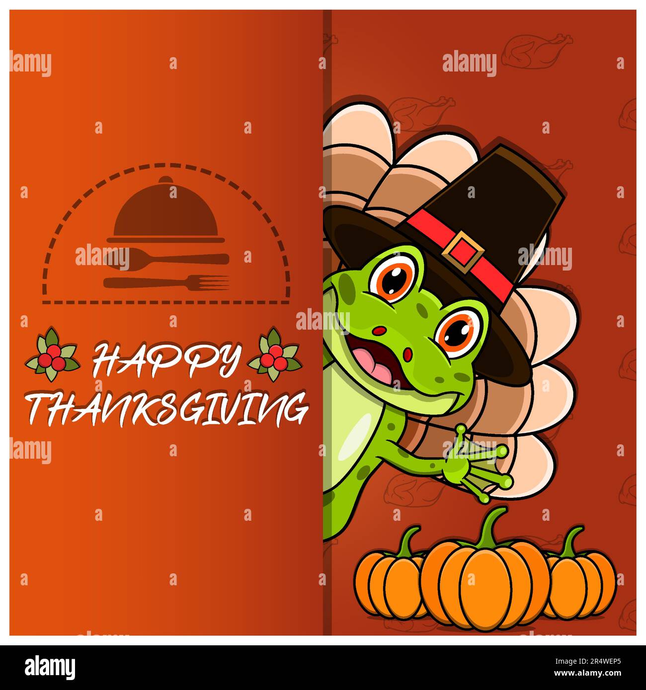 Thanksgiving card with Frog Character Design. Happy Thanksgiving ...