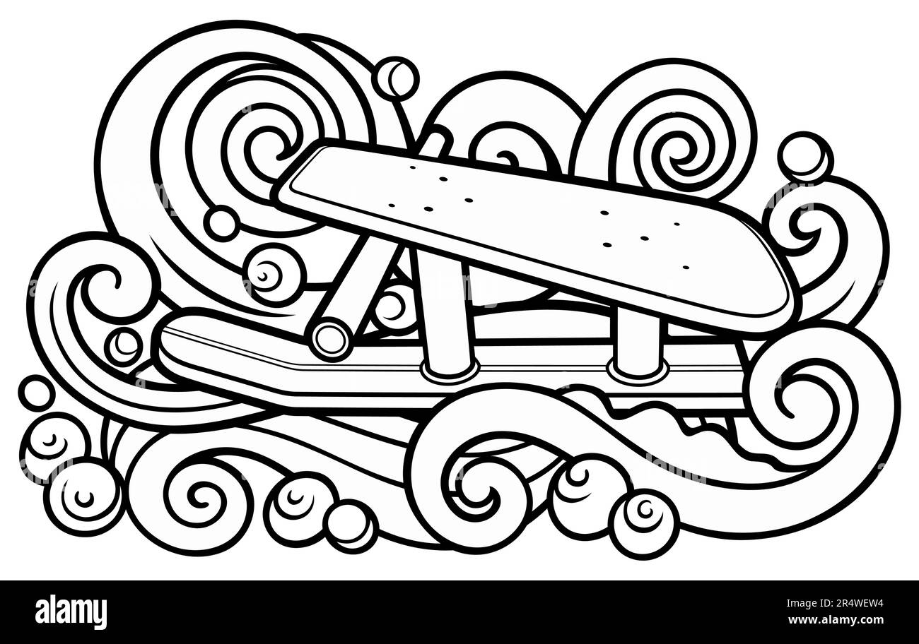 Cartoon cute doodle hand drawn sled illustration. Winter amusement ...