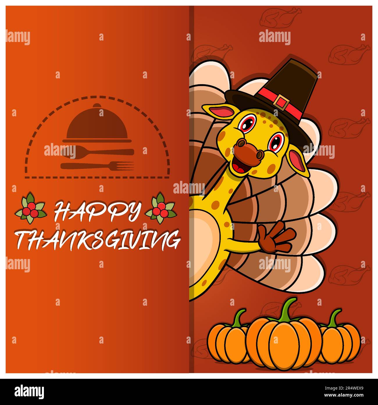 Thanksgiving card with Giraffe Character Design. Happy Thanksgiving ...