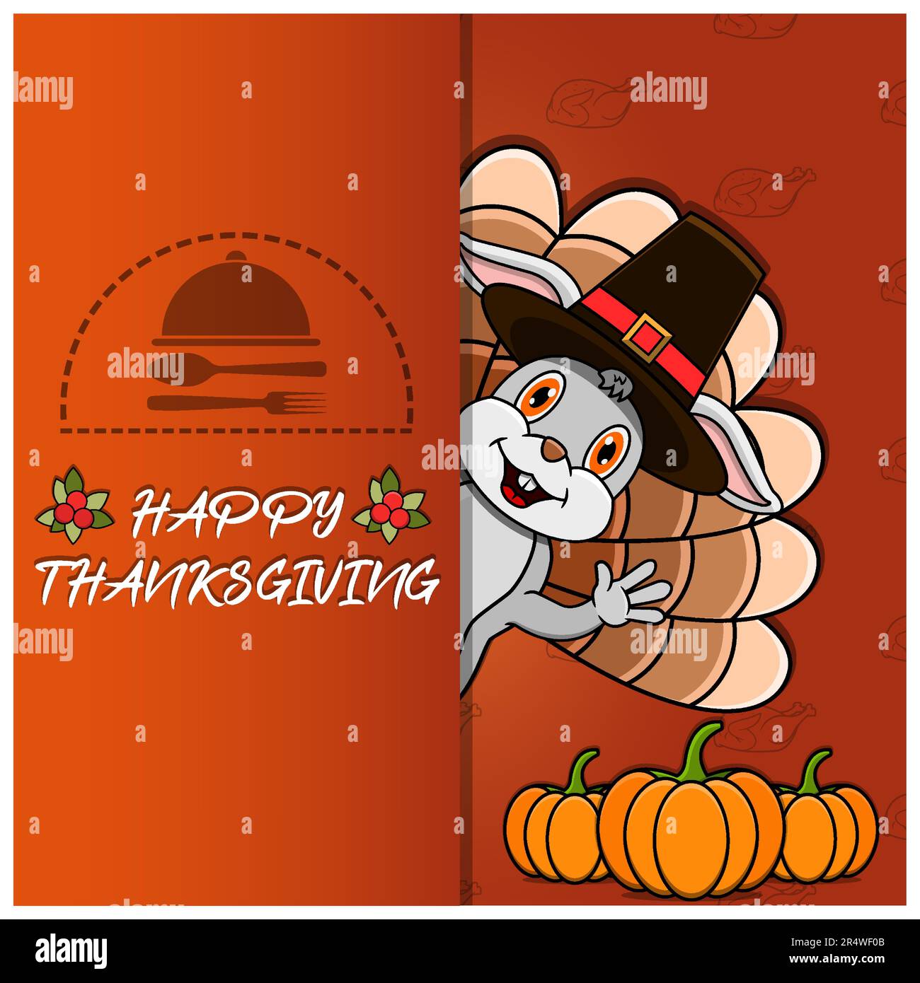 Thanksgiving card with Rabbit Character Design. Happy Thanksgiving ...