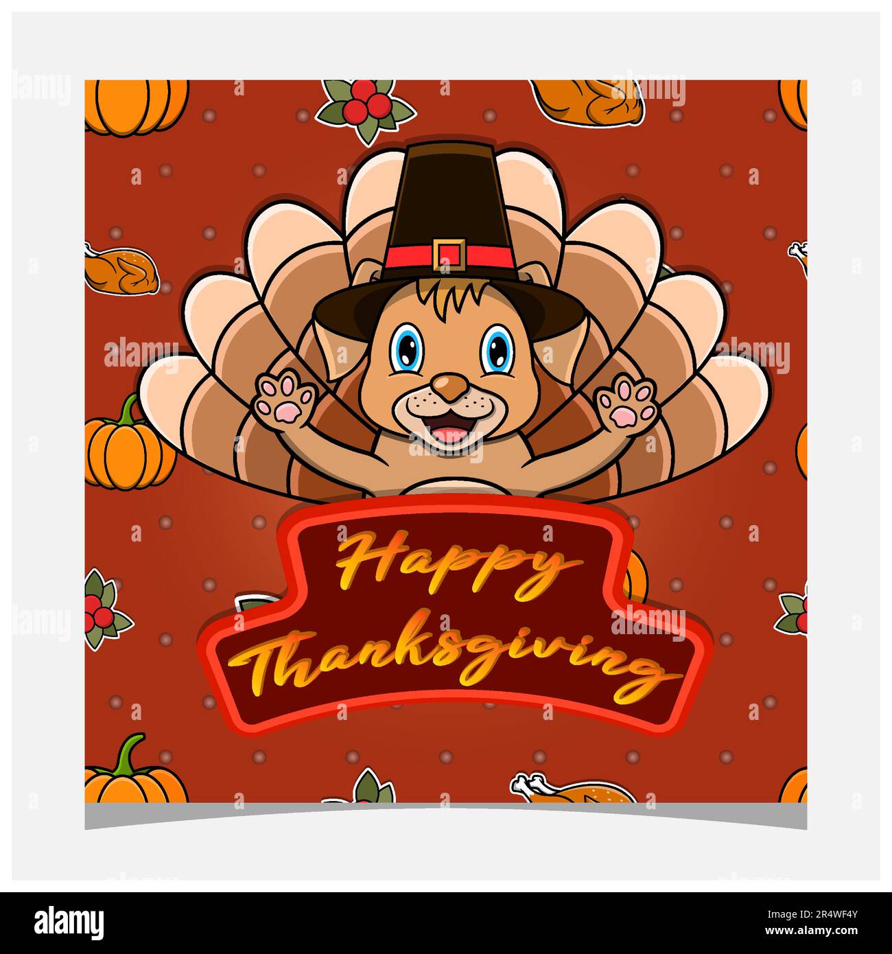 Happy Thanksgiving Card With Cute Dog Character Design. Greeting Card ...