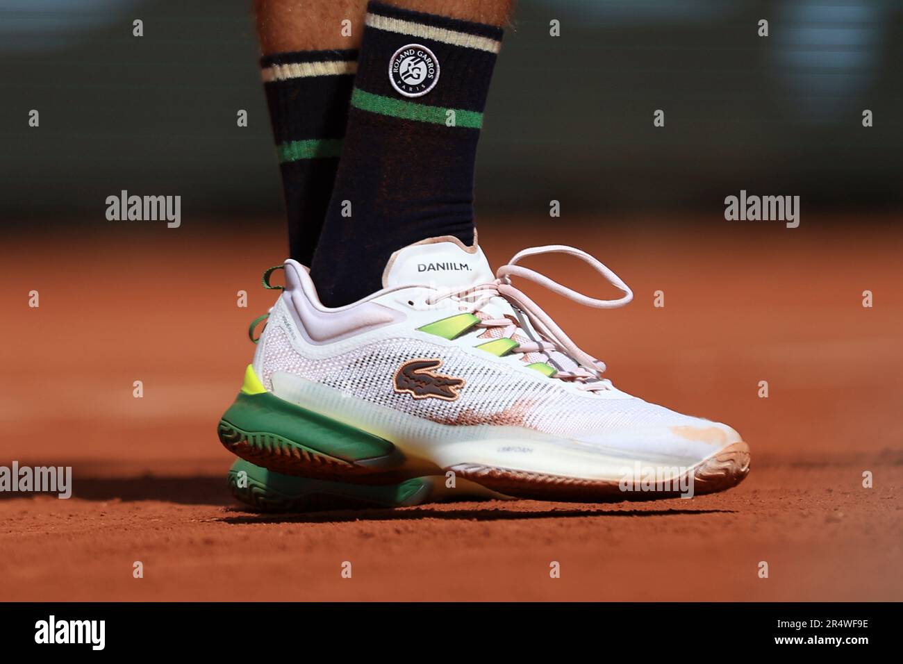 Russia's Daniil Medvedev wears black Roland Garros socks and shoes with ...
