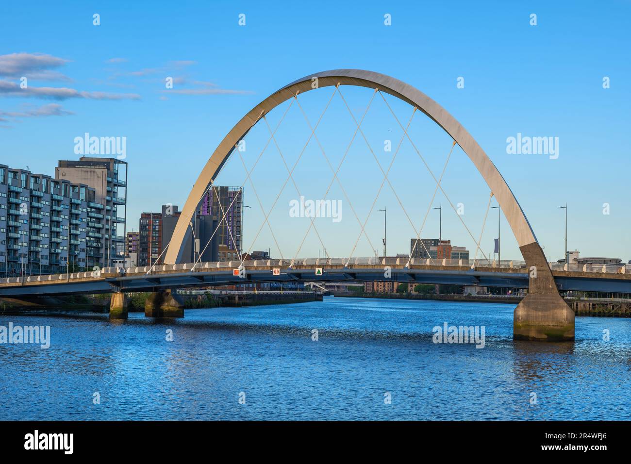 Clyde Arc road bridge across River Clyde in city of Glasgow in Scotland ...