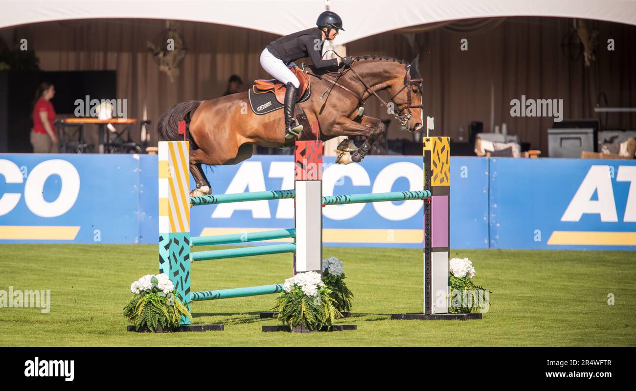 Amy Millar of Canada competes during the Major League Show Jumping ...