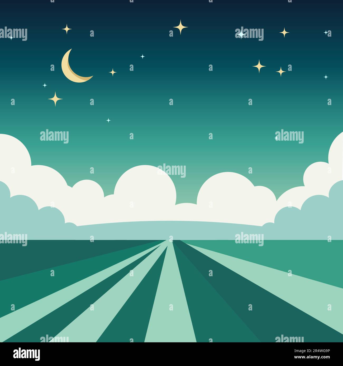 night landscape vector cartoon green stars month clouds Stock Vector ...