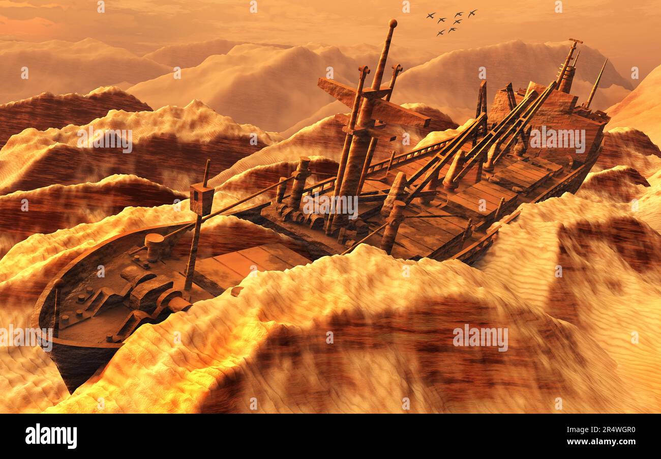 Freighter Ship Stranded In A Desert Stock Photo - Alamy