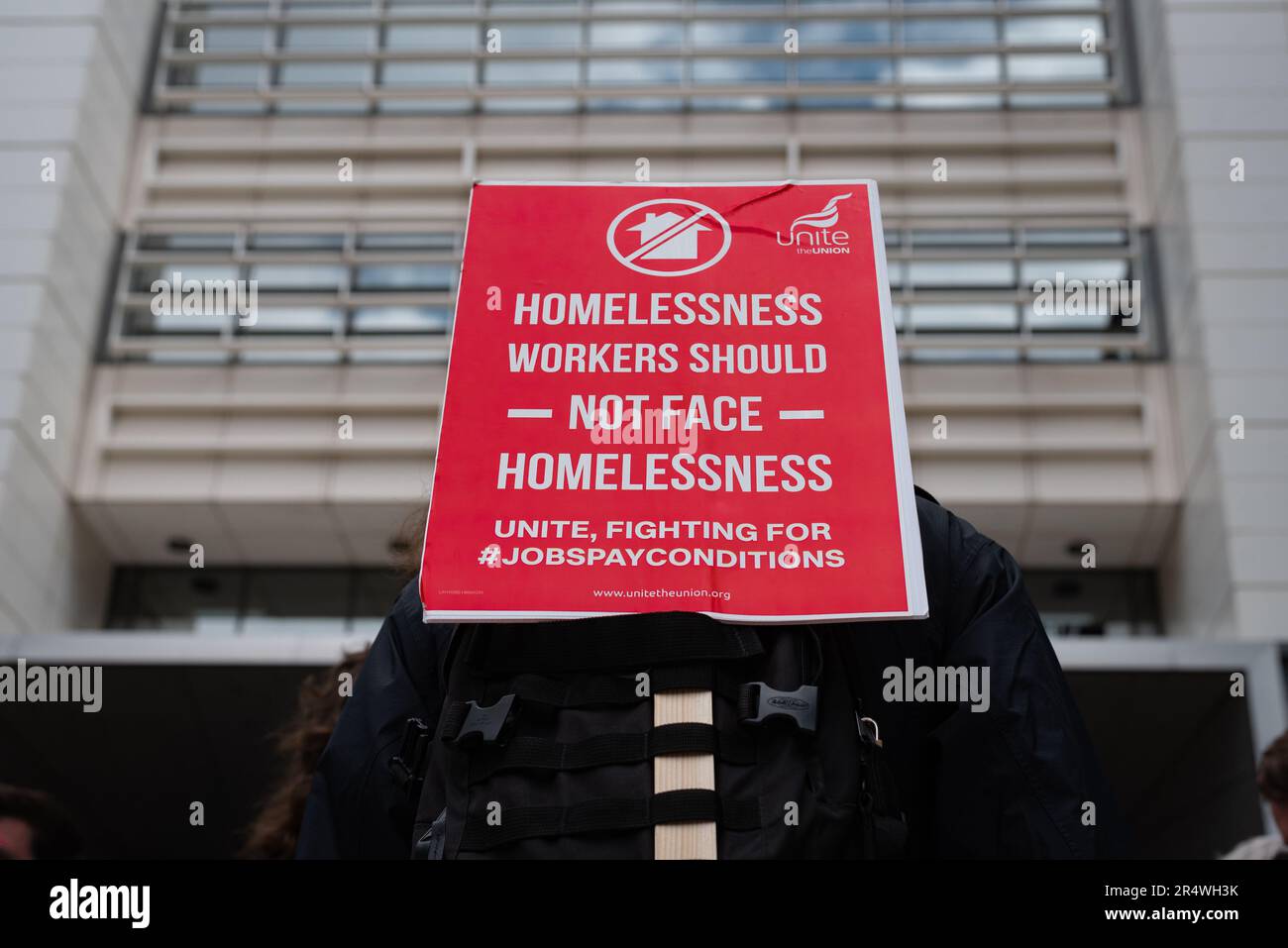London, UK. 30 May, 2023. Striking workers at the homeless charity St ...